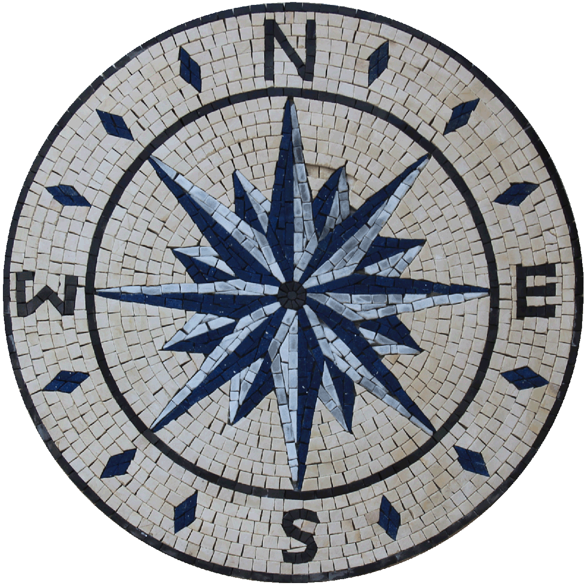 Floor Medallion Compass Blue Star Round Mosaic | Mosaic Marble