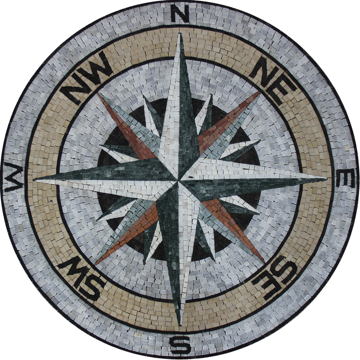 Marble Mosaic Medallion Earth Tones Compass | Mosaic Marble